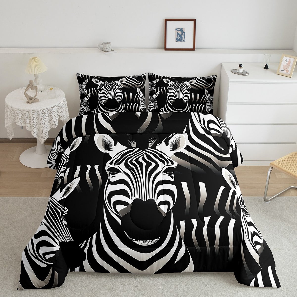 Erosebridal Zebra Print Comforter Set Full Black and White Bedding Set ...