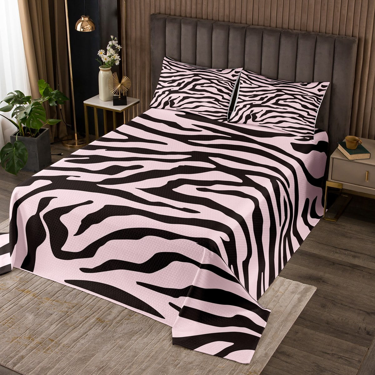YST Zebra Print Coverlet King Size Black and Pink Bedding Set, Wild ...