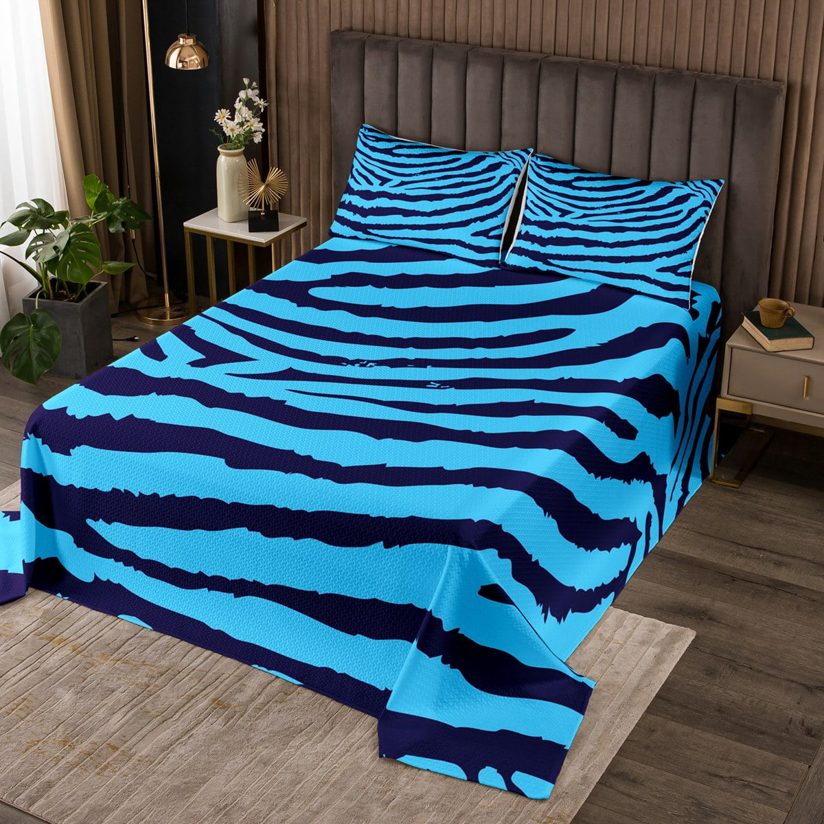 YST Zebra Print Coverlet Twin Size Black and Blue Bedding Set, Wild ...