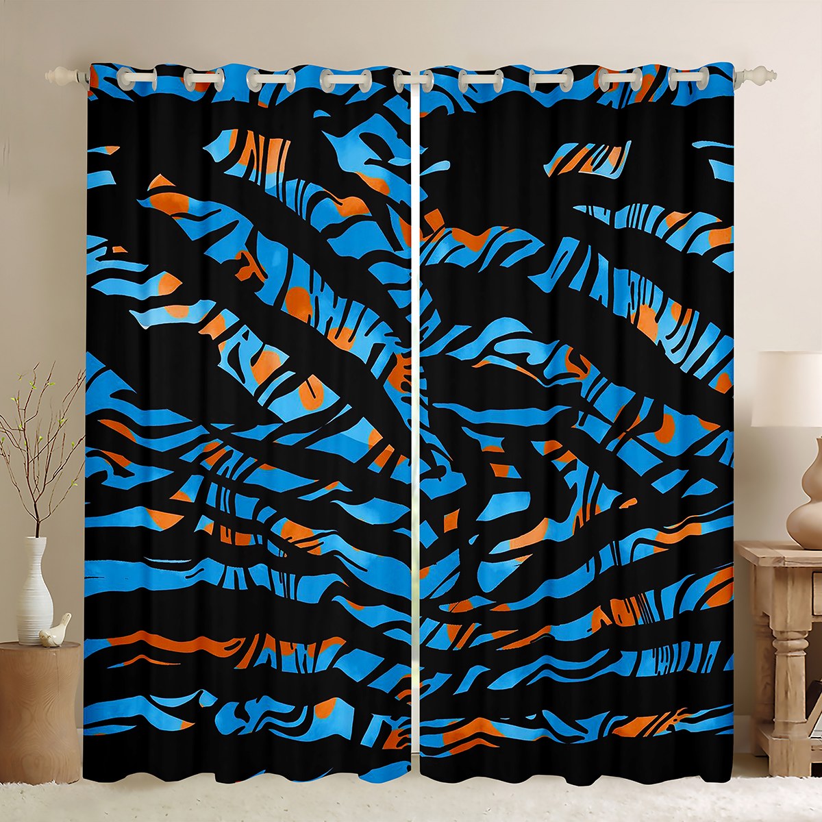YST Zebra Print Curtains Black and Blue Blackout Curtains, Wild Animal ...