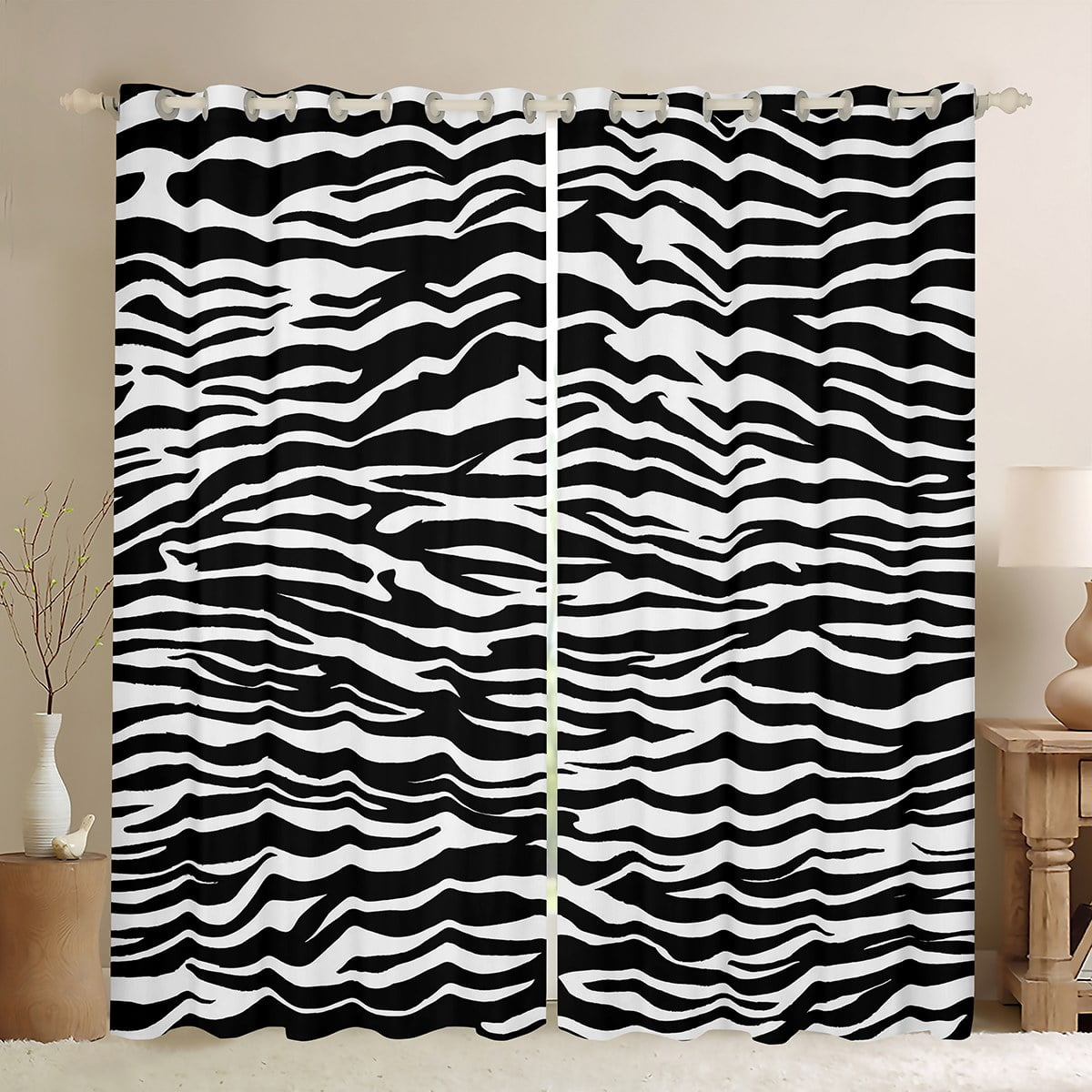 Erosebridal Zebra Print Curtains Black and White Blackout Curtains ...