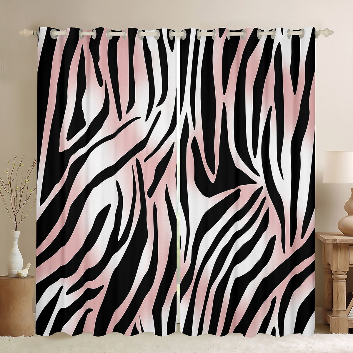 YST Zebra Print Curtains Black White Pink Blackout Curtains, Wild ...