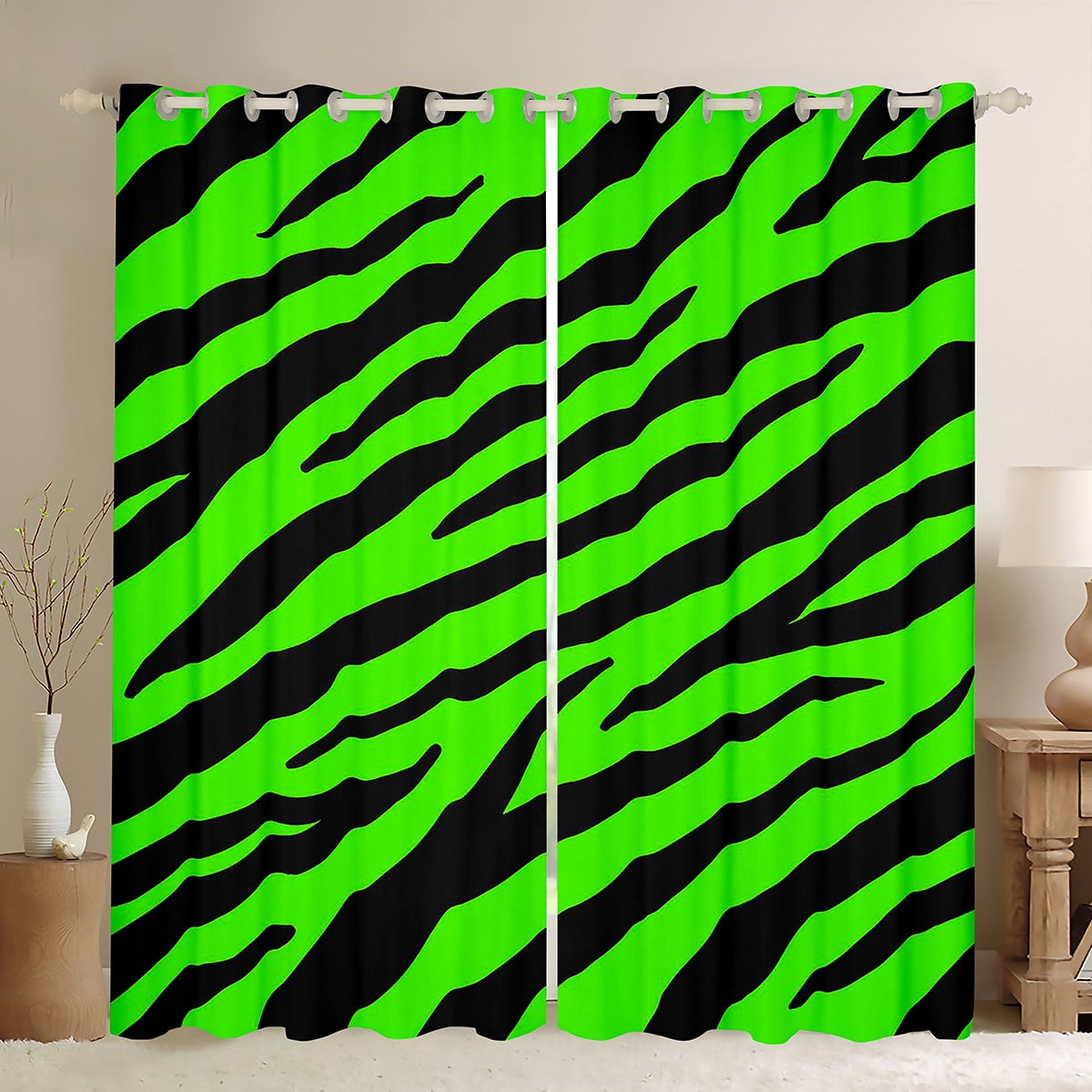 YST Zebra Print Curtains & Drapes Black and Green Curtains, Wild Animal ...