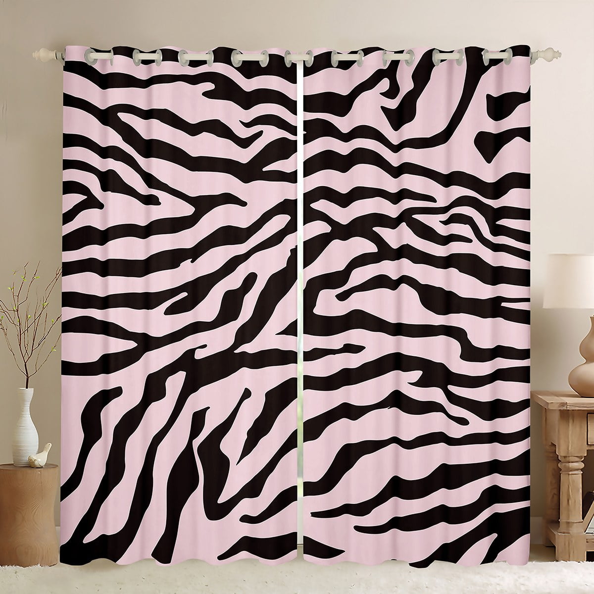 YST Zebra Print Curtains & Drapes Black and Pink Curtains, Wild Animal ...