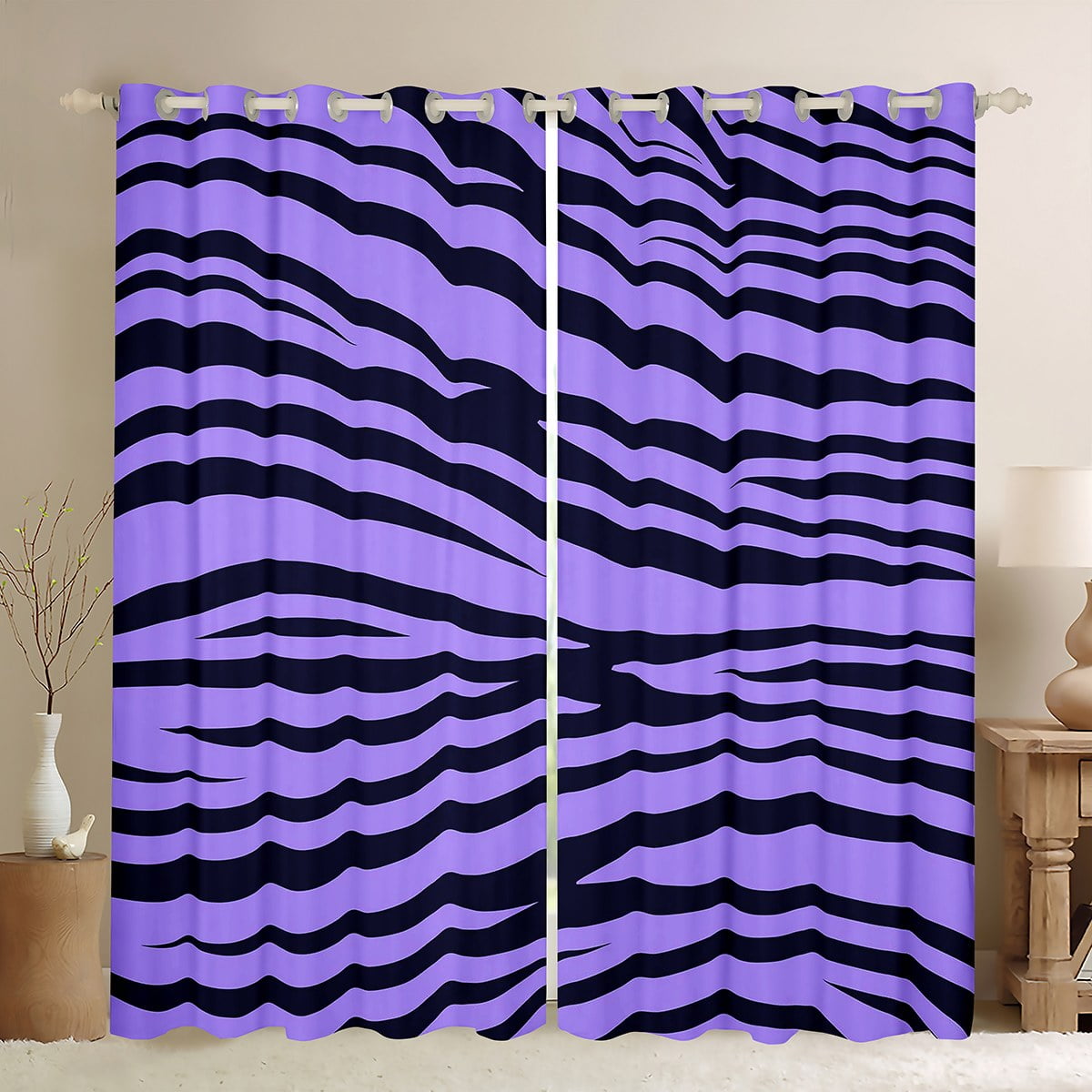 YST Zebra Print Curtains & Drapes Black and Purple Blackout Curtains ...