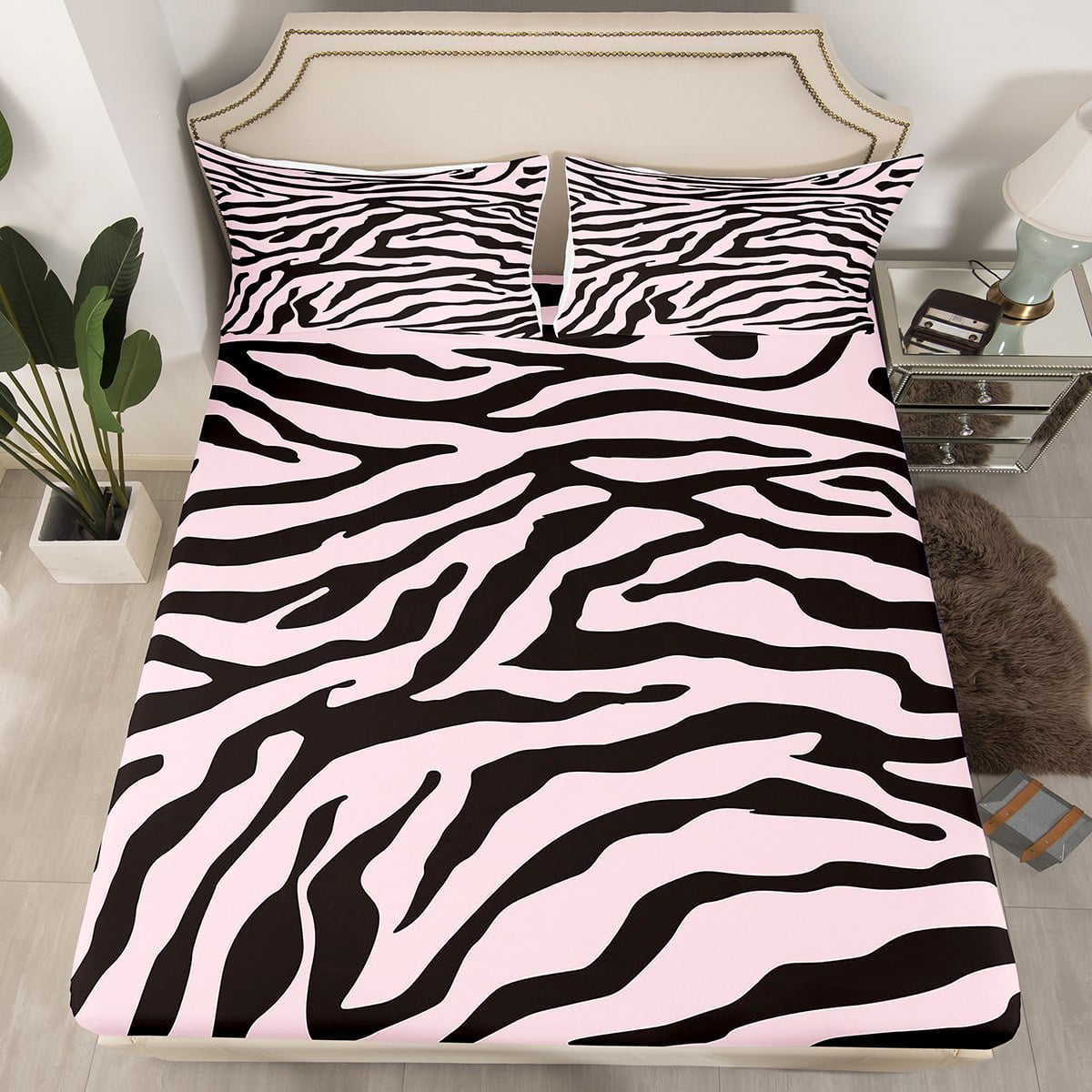 YST Zebra Print Full Fitted Sheet Black and Pink Sheets, Wild Animal ...