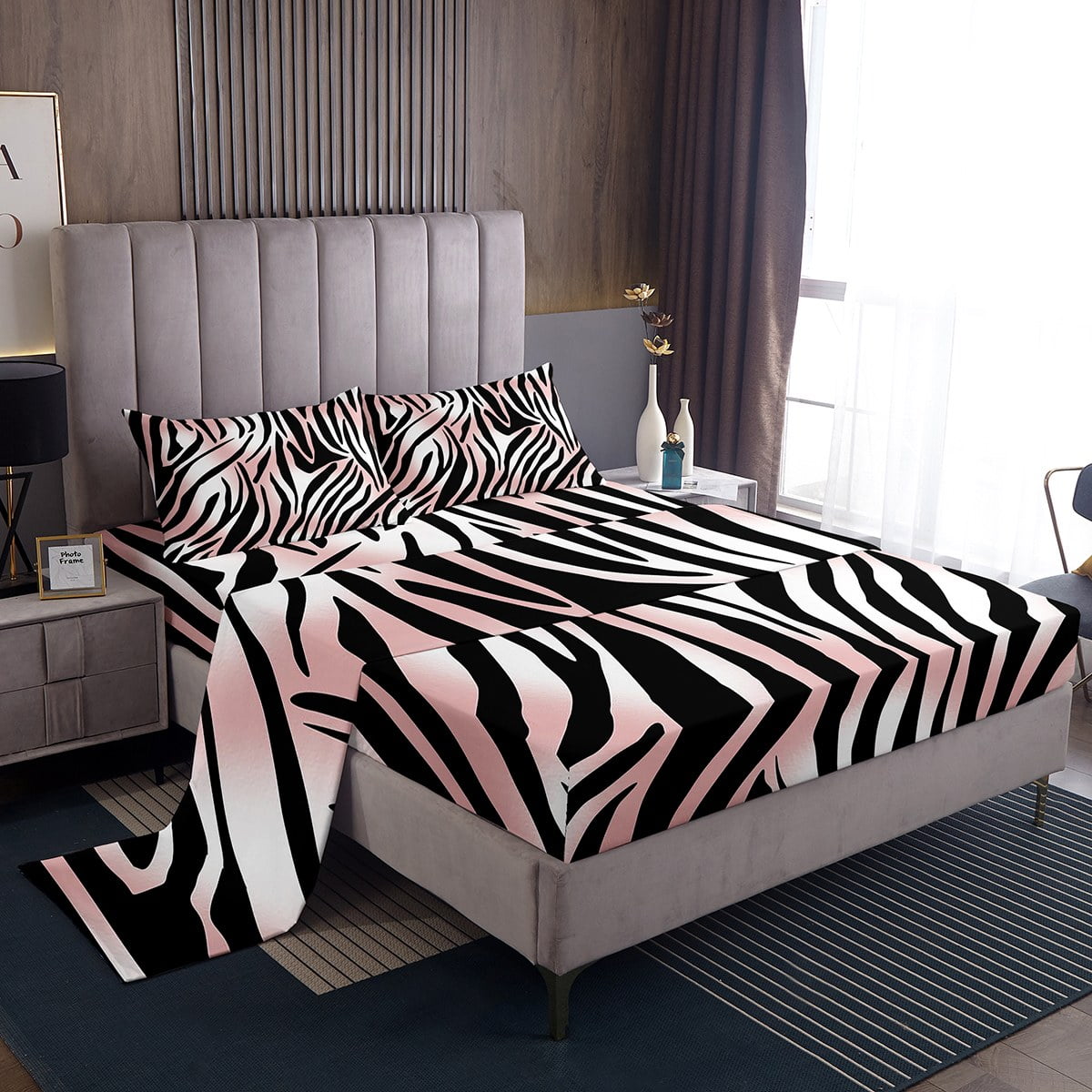 YST Zebra Print King Sheet Set Black White Pink Sheets, Wild Animal ...