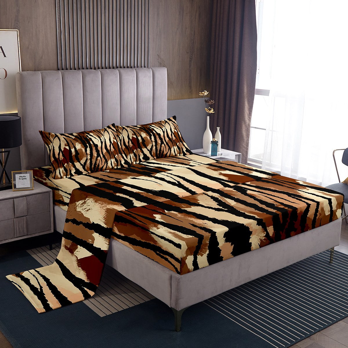 YST Zebra Print Queen Sheet Set Black and Brown Sheets, Wild Animal ...