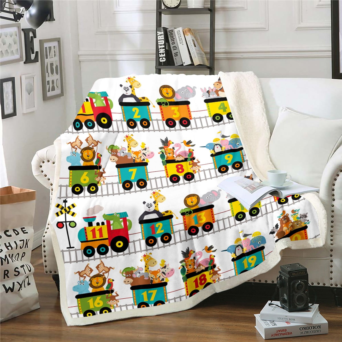 Erosebridal Zoo Animals Blanket Cartoon Train Throw Blanket for Bed ...