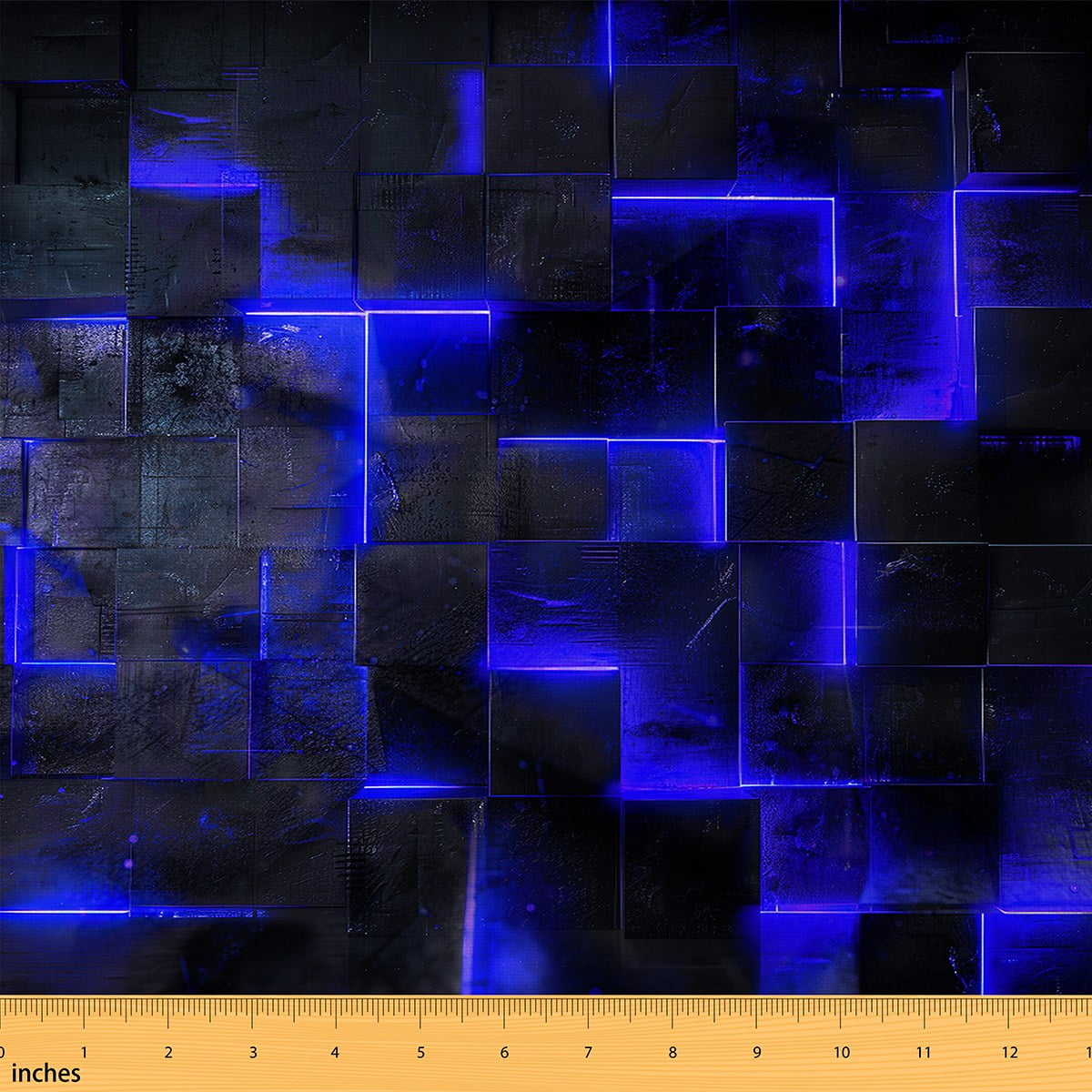 YST geometry Fabric By The Yard blue black grid Upholstery Fabric ...