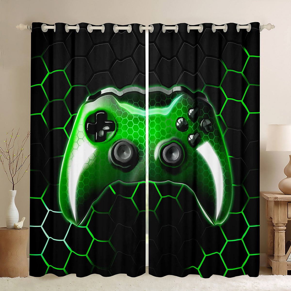 Erosebridal Gamer Curtains Gaming Gamepad Curtains & Drapes Neon Lights ...