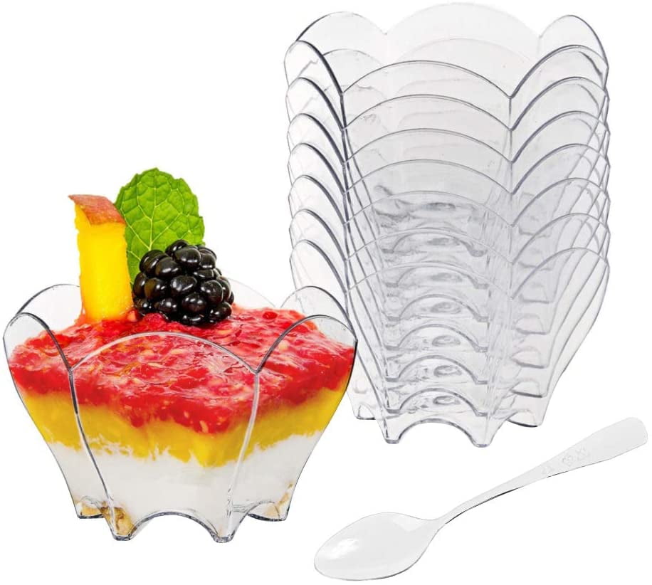 YSTDHL 100 Pack Mini Parfaits Dessert Cups with 100 Spoons, 2.5oz Clear Small Serving Bowl for ...