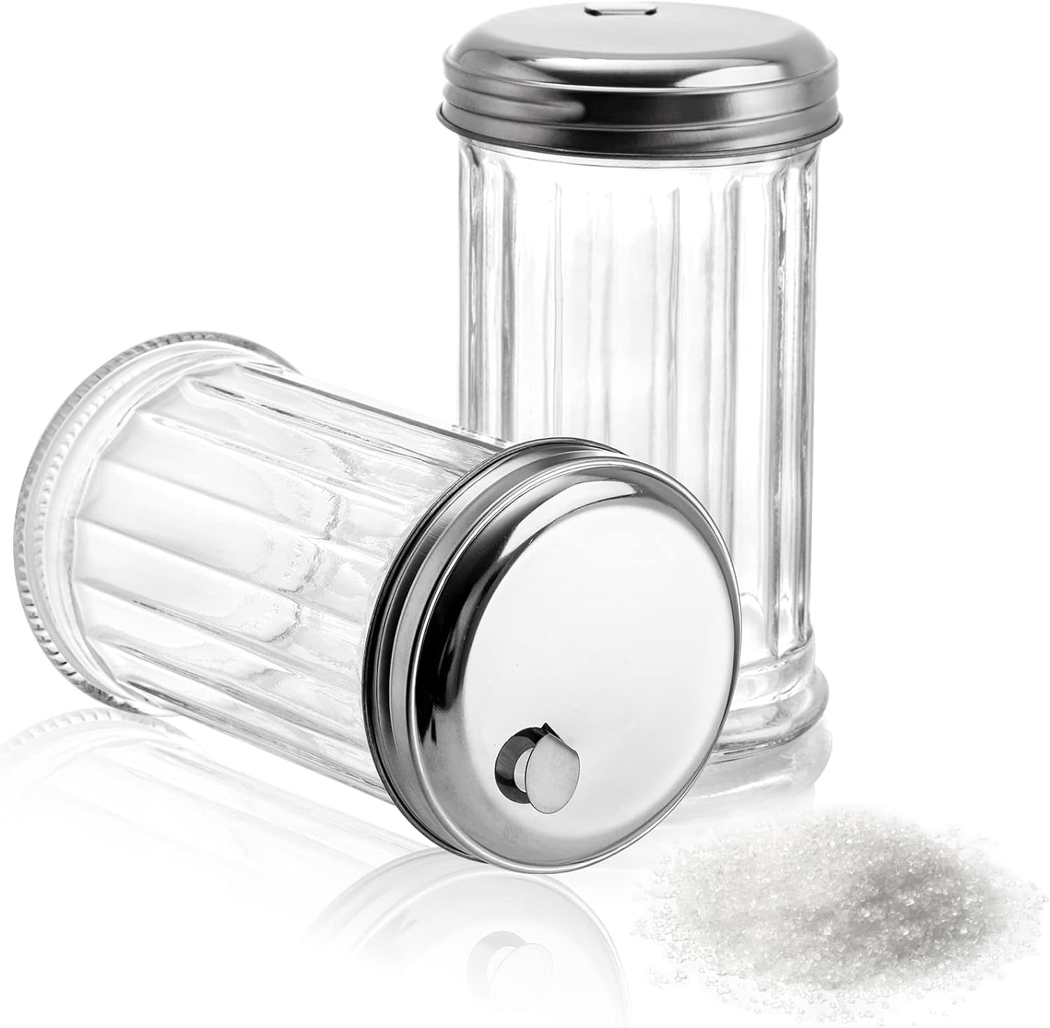 YSTDHL 2 Pack 12OZ Glass Sugar Dispenser/Pourer/Shaker with Stainless ...