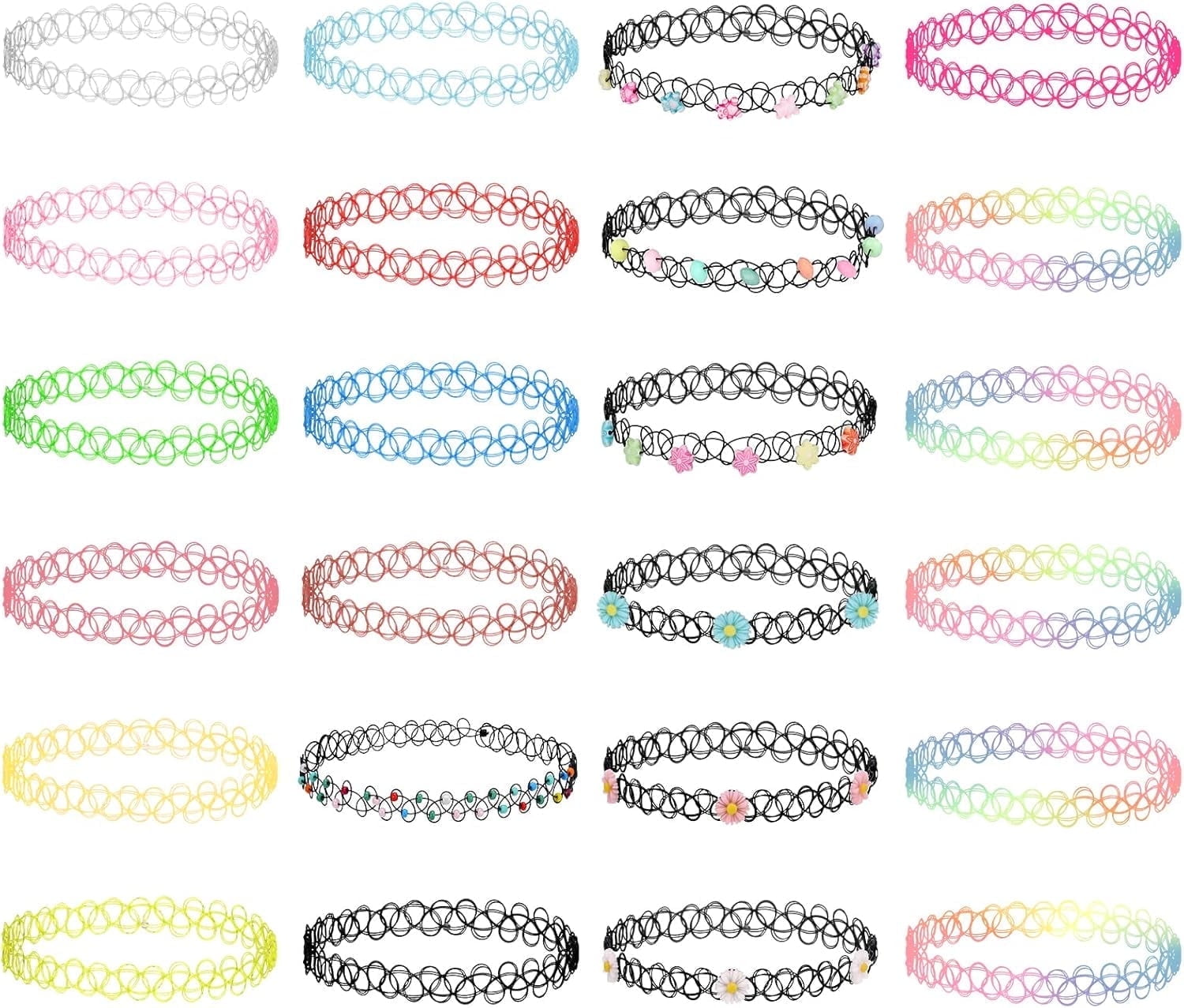 YSTDHL 24 Pcs Choker Necklace Set,Elastic Stretchable Neon Chokers ...