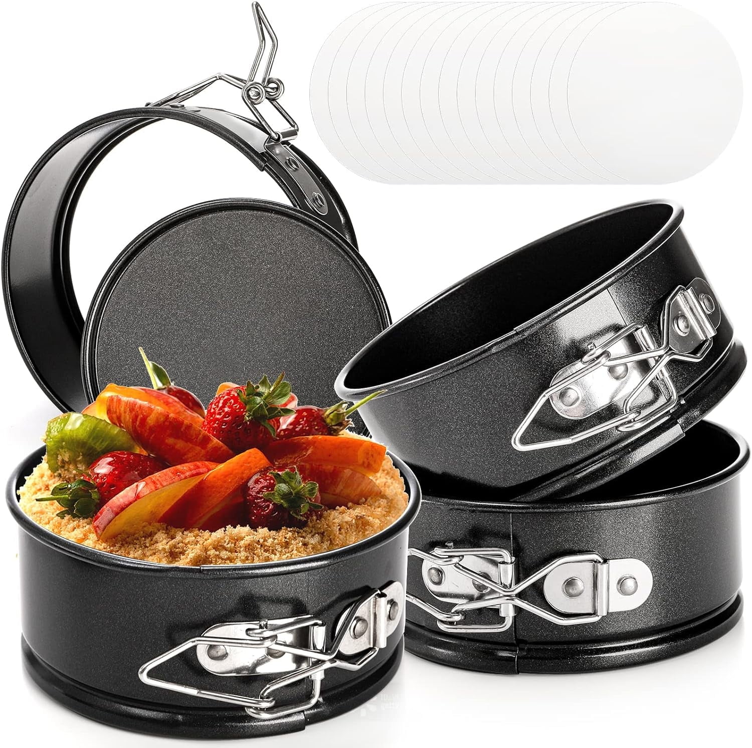 YSTDHL 4 Pack Nonstick Mini Springform Pan Set with 50 Pcs Parchment ...