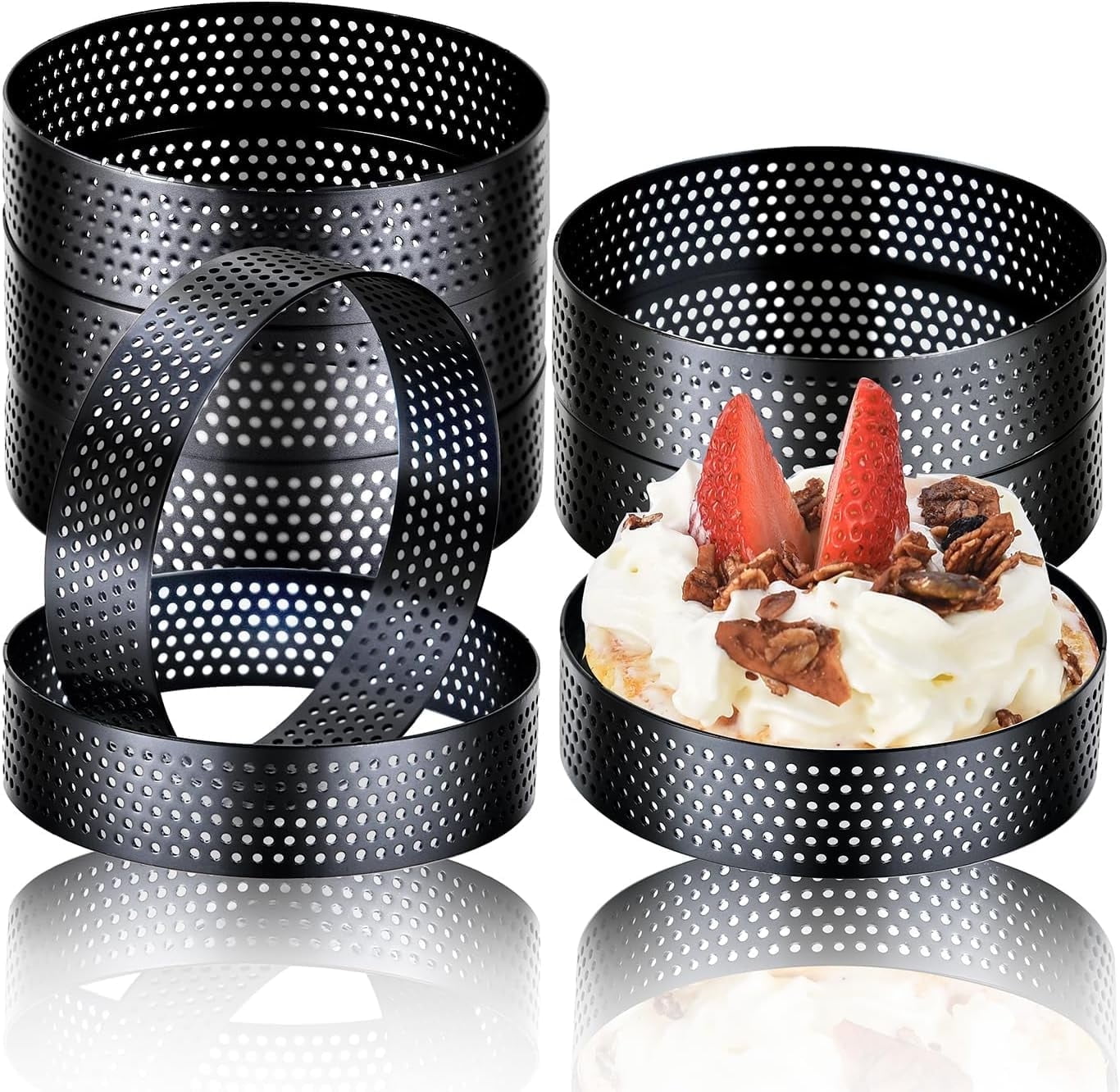 YSTDHL 8Packs Perforated Tart Rings Stainless Steel, 4 Inch Round ...