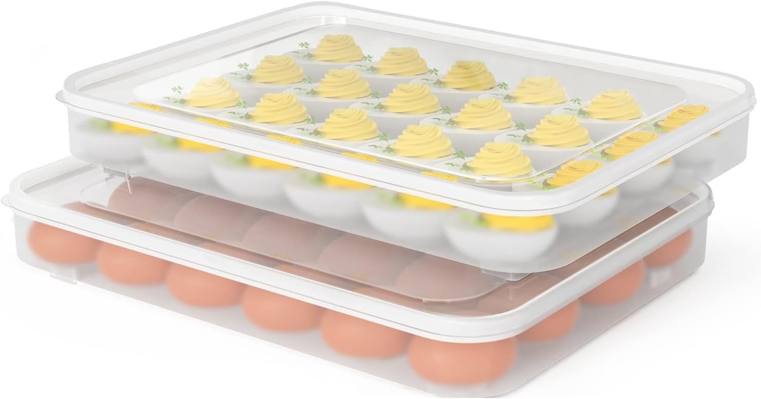 YSTDHL Deviled Egg Containers with Lid, (Set of 2), Plastic Egg Holder ...