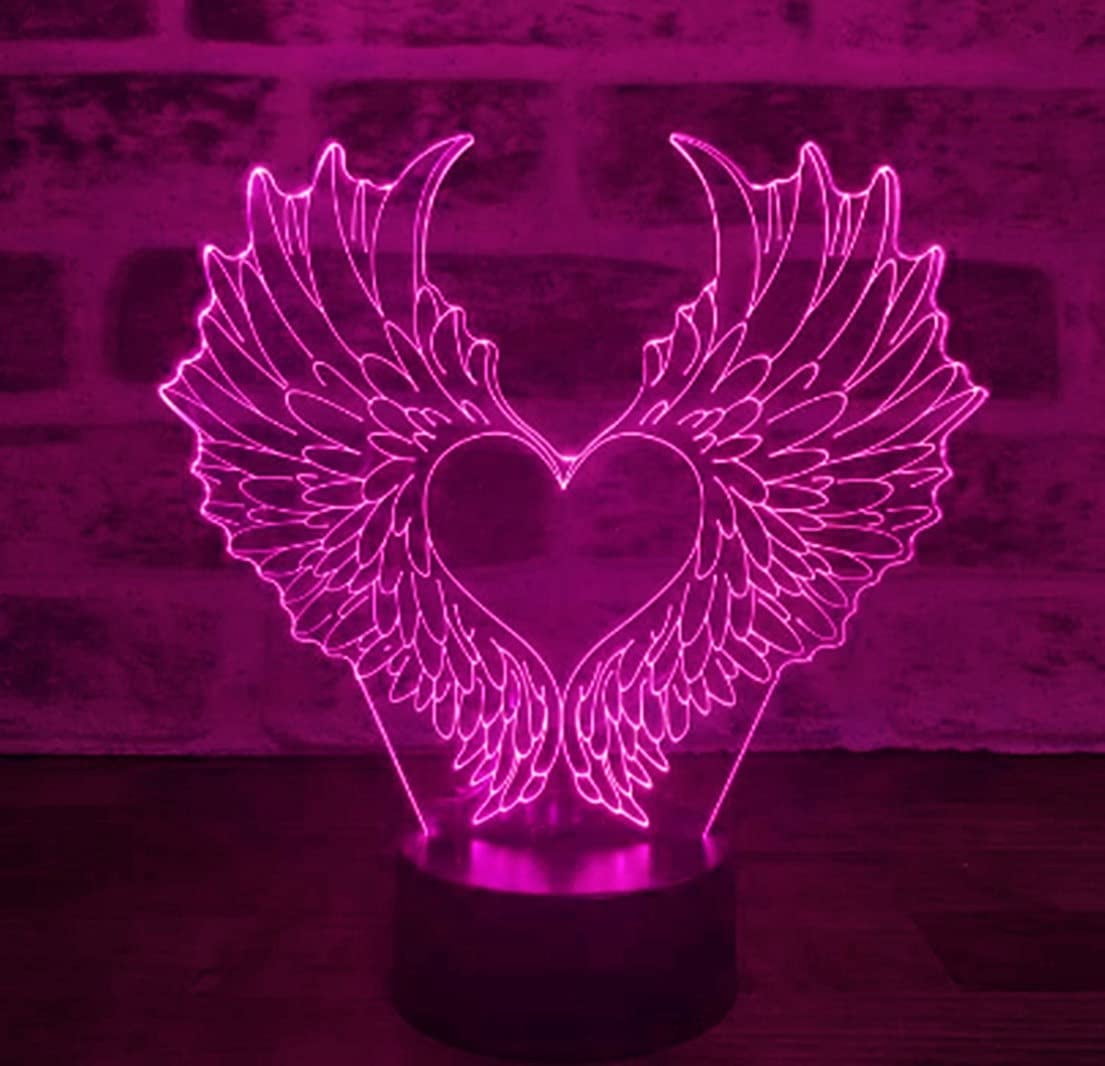 YSTIAN 3D Angel Wing Night Light Lamp Illusion 7 Color Changing Touch ...