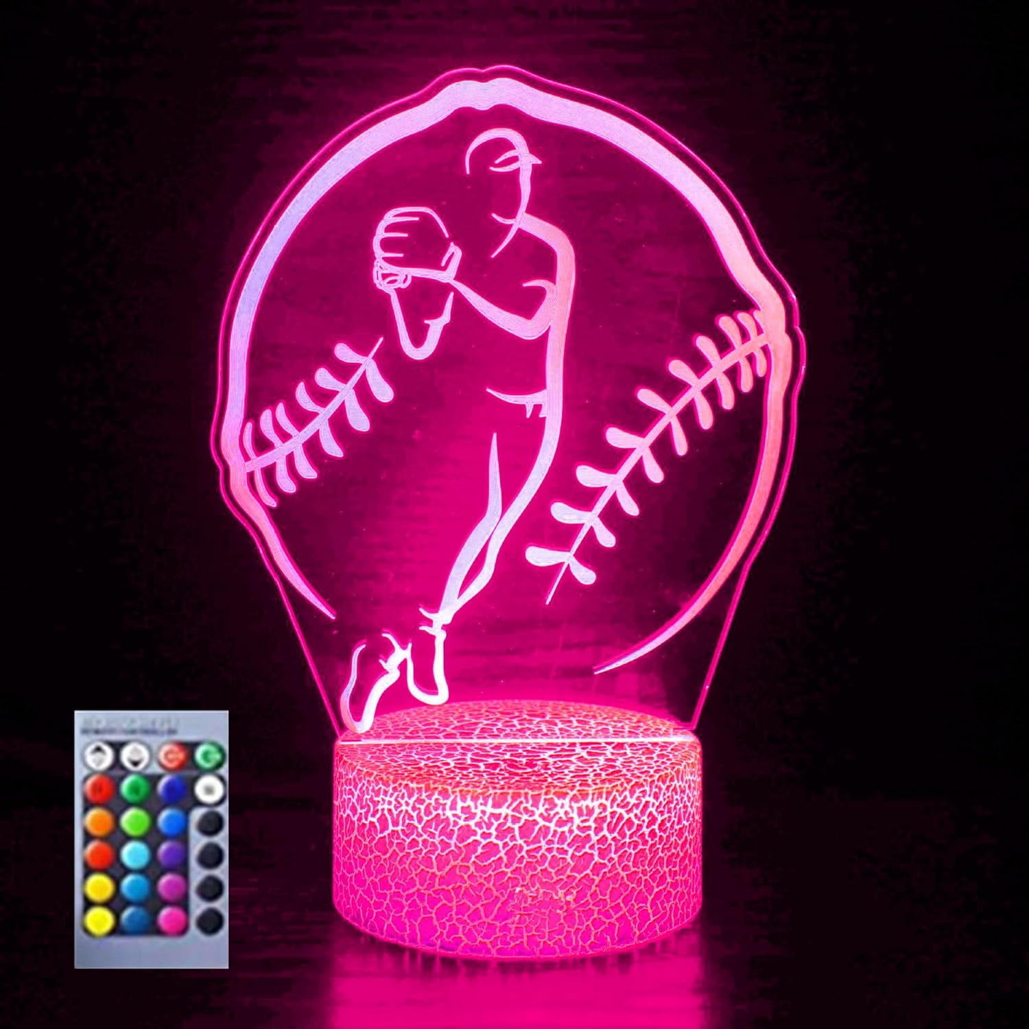 YSTIAN 3D Baseball Night Light Table Desk Optical Illusion Lamps 16 ...