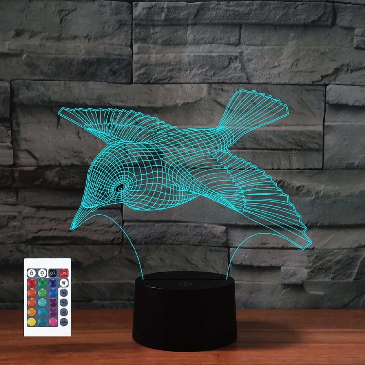 YSTIAN 3D Cartoon Birds Remote Control 16 Color Night Lights Illusion ...