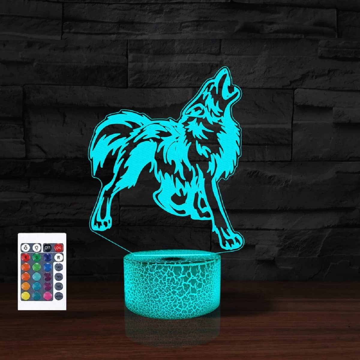 YSTIAN 3D Cartoon Wolf Remote Control 16 Color Night Lights Illusion ...