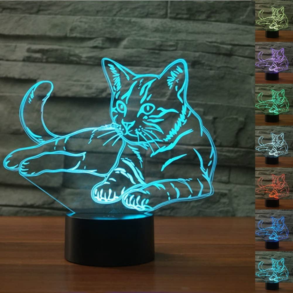 YSTIAN 3D Cat Night Light Lamp Optical Illusion Animal Night Light 7 ...