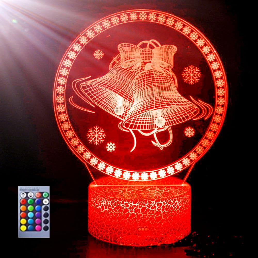 YSTIAN 3D Christmas Bell Night Light Table Desk Optical Illusion Lamps ...