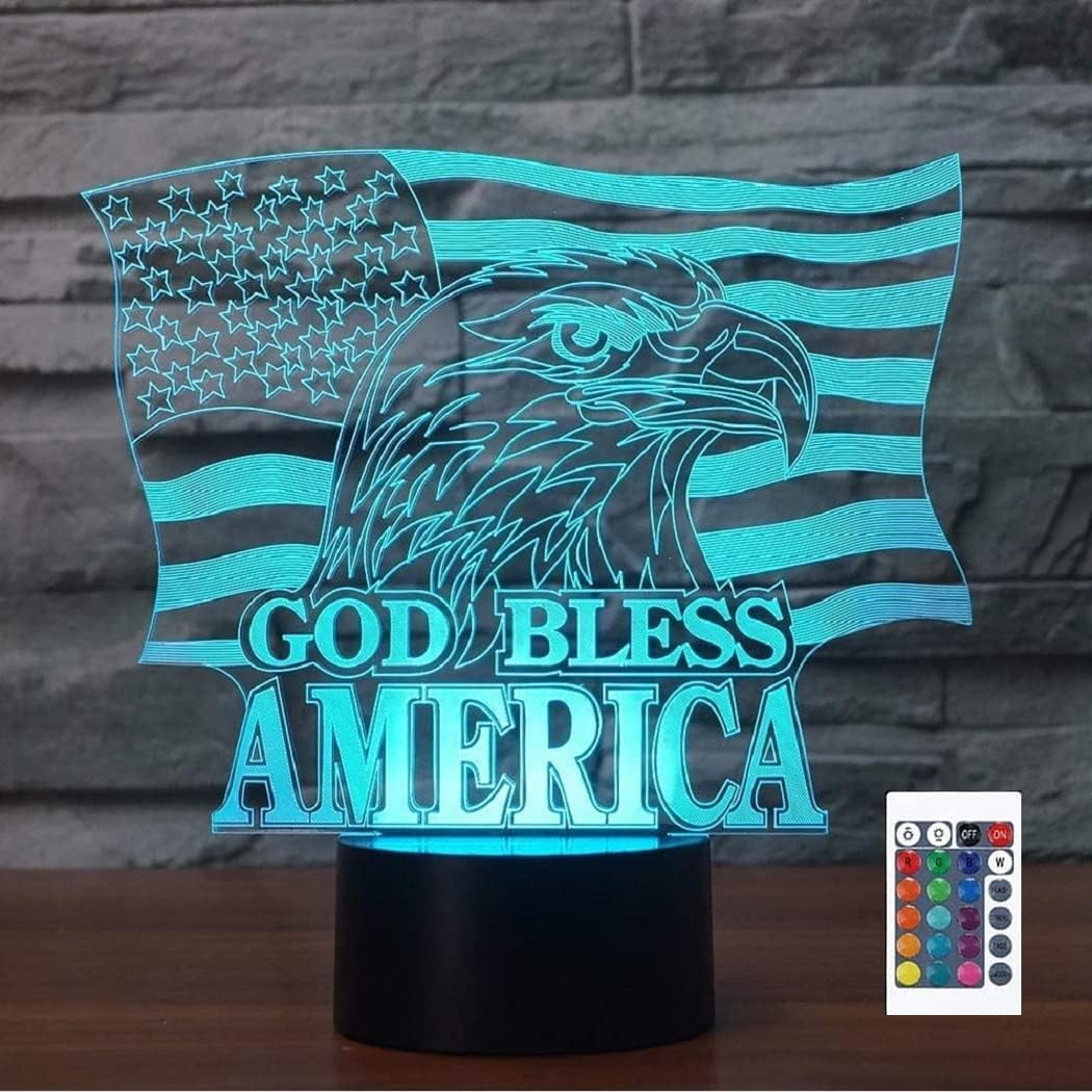 YSTIAN 3D Creative American Flag Remote Control 16 Color Night Lights ...