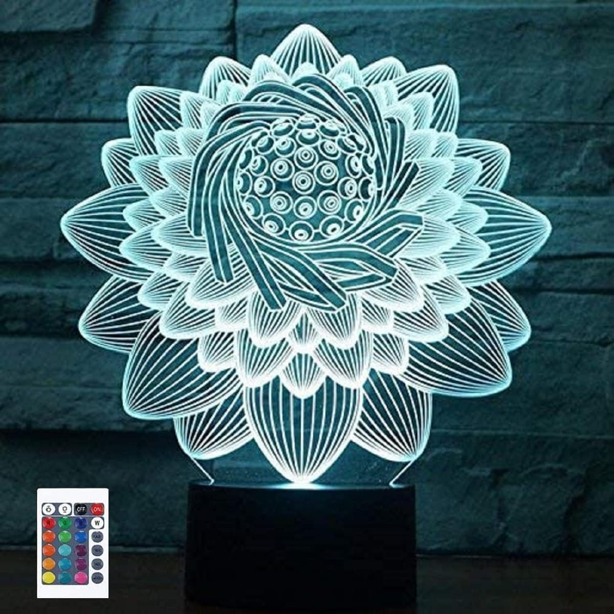 YSTIAN 3D Creative Lotus Flower Remote Control 16 Color Night Lights ...