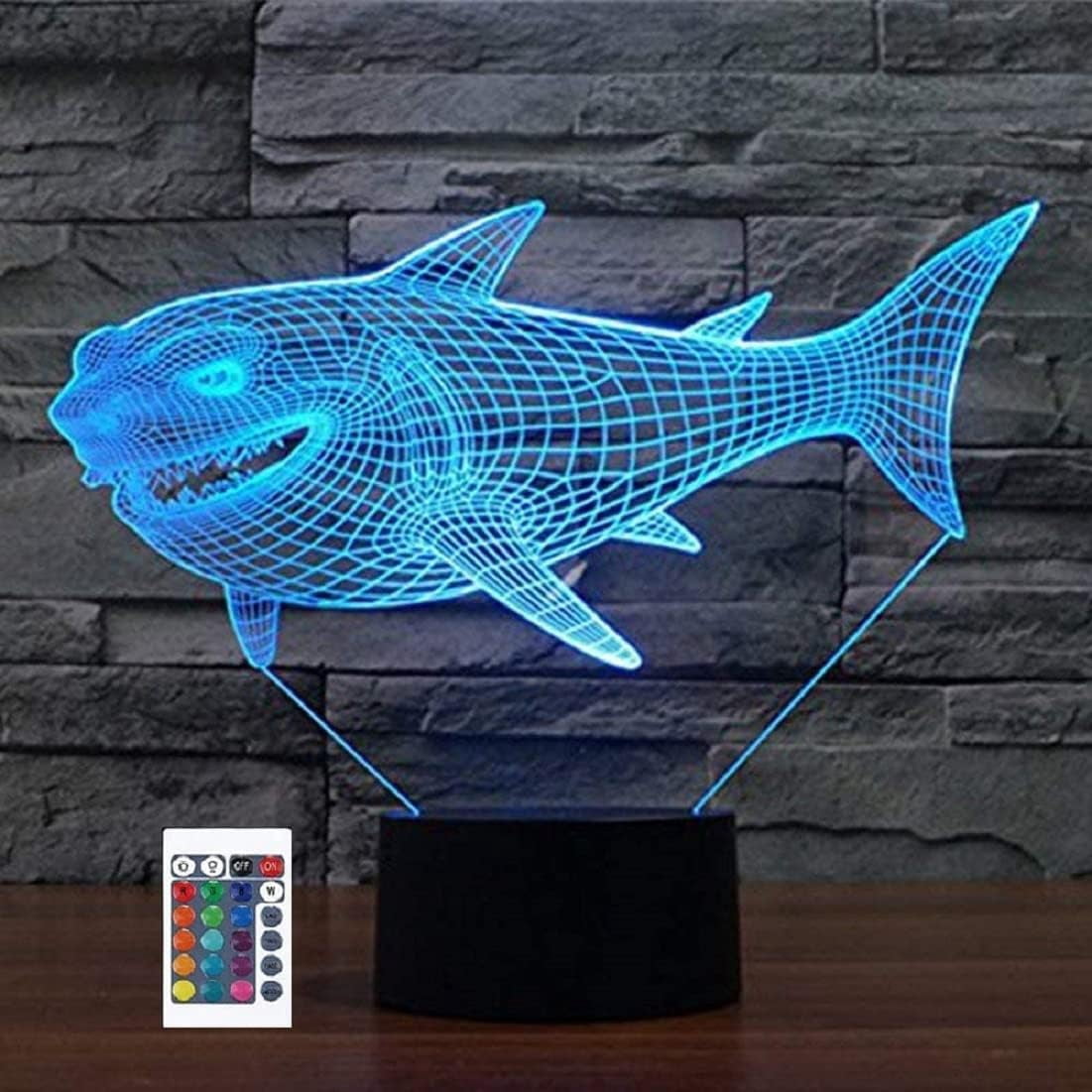 YSTIAN 3D Creative Shark Remote Control 16 Color Night Lights Illusion ...