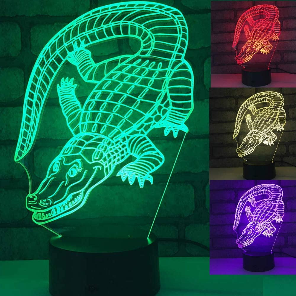 YSTIAN 3D Crocodile Night Light Lamp Illusion 7 Color Changing Touch ...