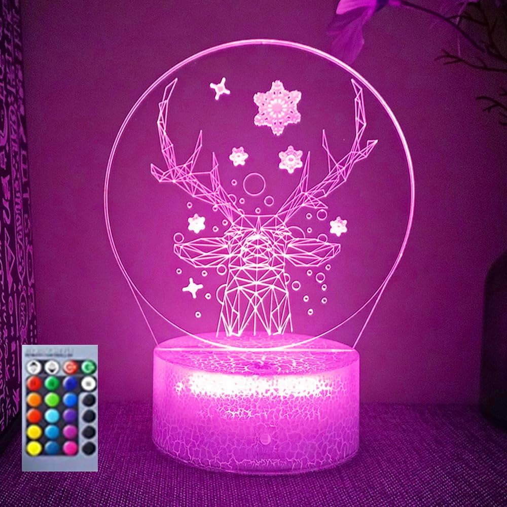 YSTIAN 3D Deer Night Light Table Desk Optical Illusion Lamps 16 Color ...