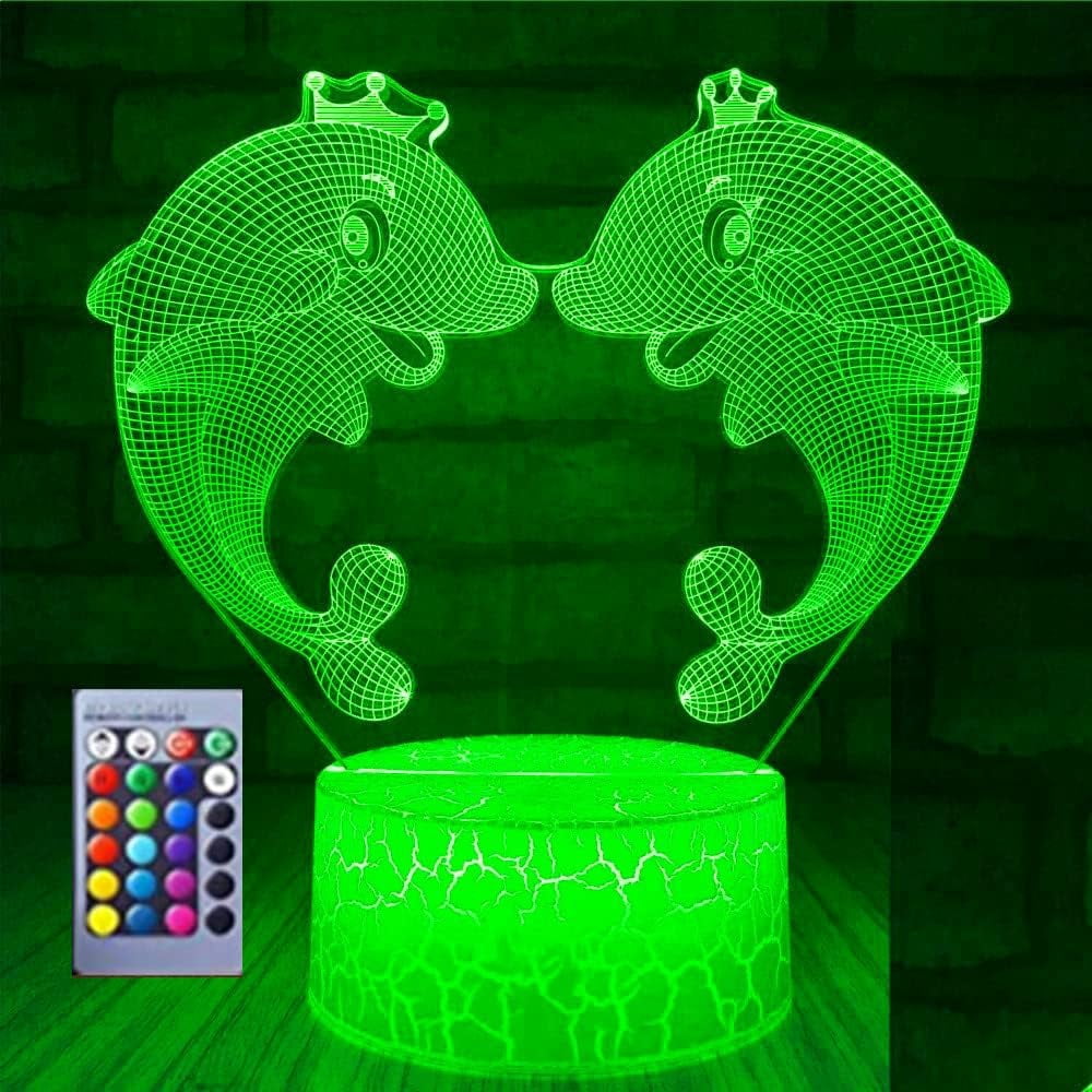 YSTIAN 3D Dolphin Fish Night Light Table Desk Optical Illusion Lamps 16 ...