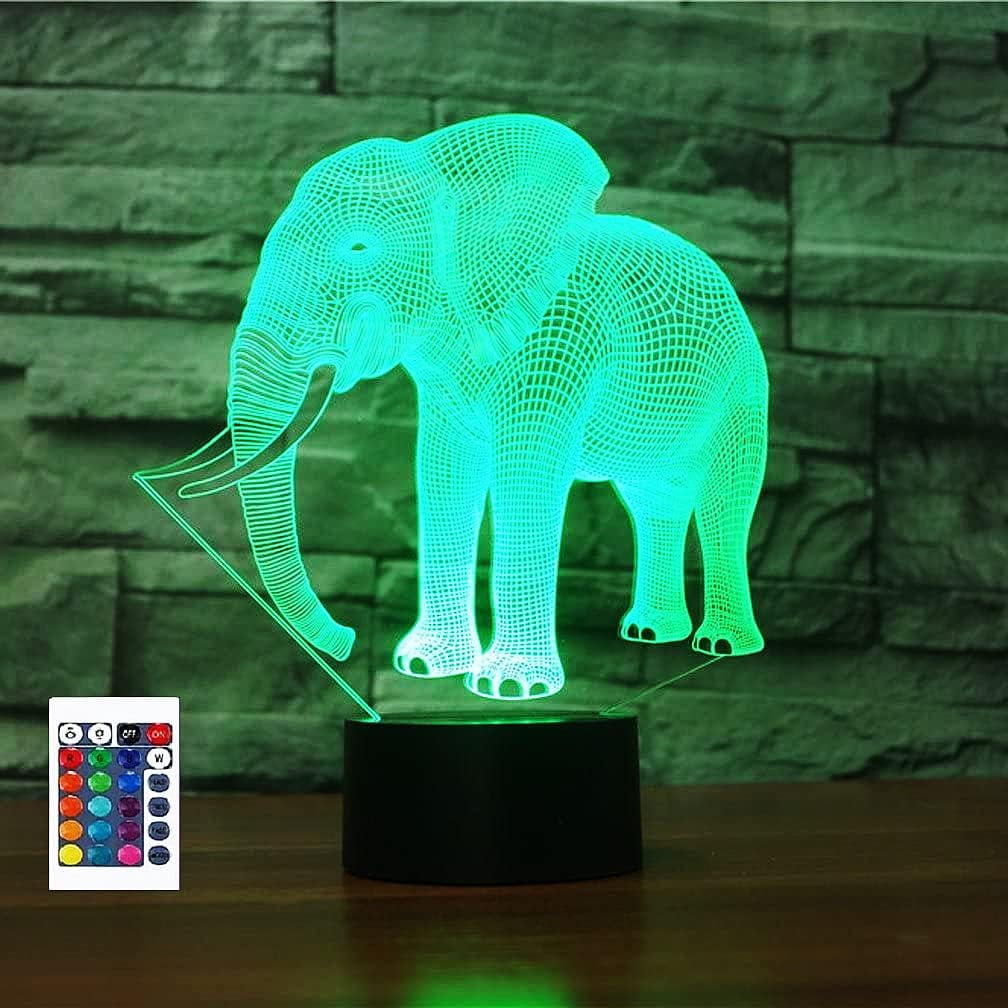 YSTIAN 3D Elephant Night Light Illusion LED Lamp,16 Color Change Remote ...