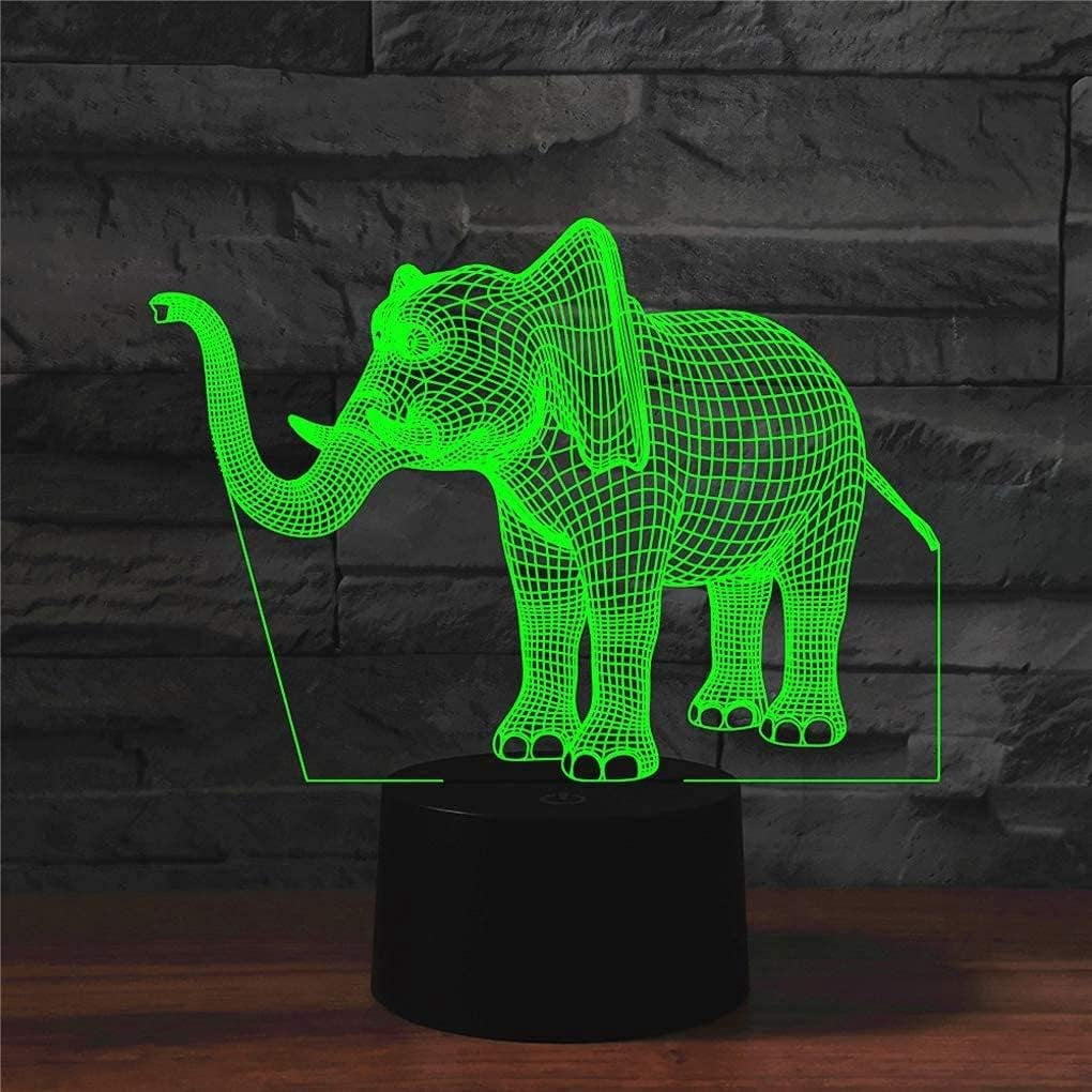 YSTIAN 3D Elephant Night Light Lamp Illusion 7 Color Changing Touch ...