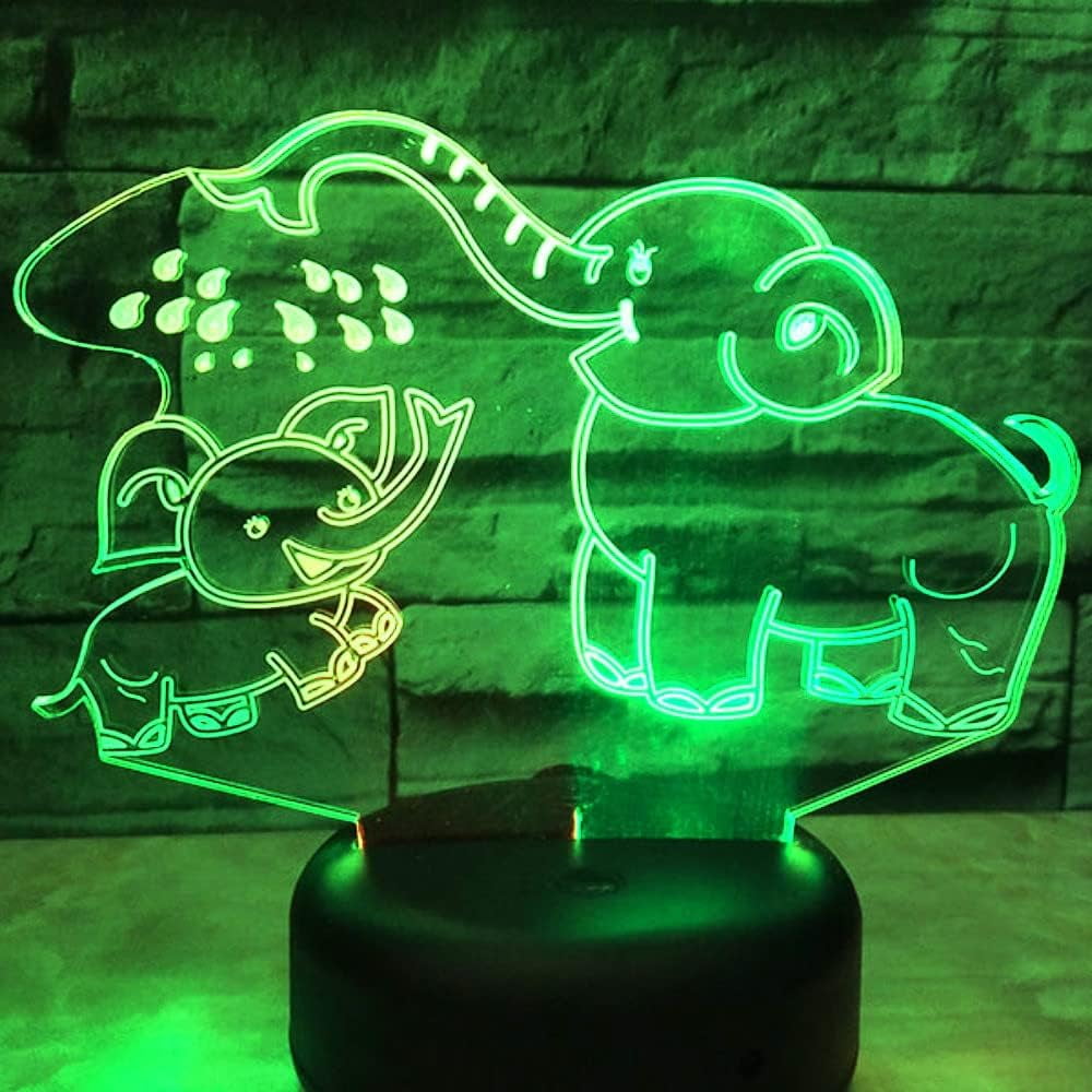 YSTIAN 3D Elephant Night Light Table Desk Optical Illusion Lamps 7 ...