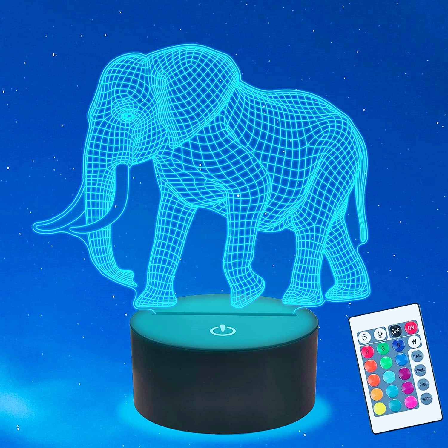 YSTIAN 3D Elephant Night Light Table Lamp Decor Table Desk Optical ...