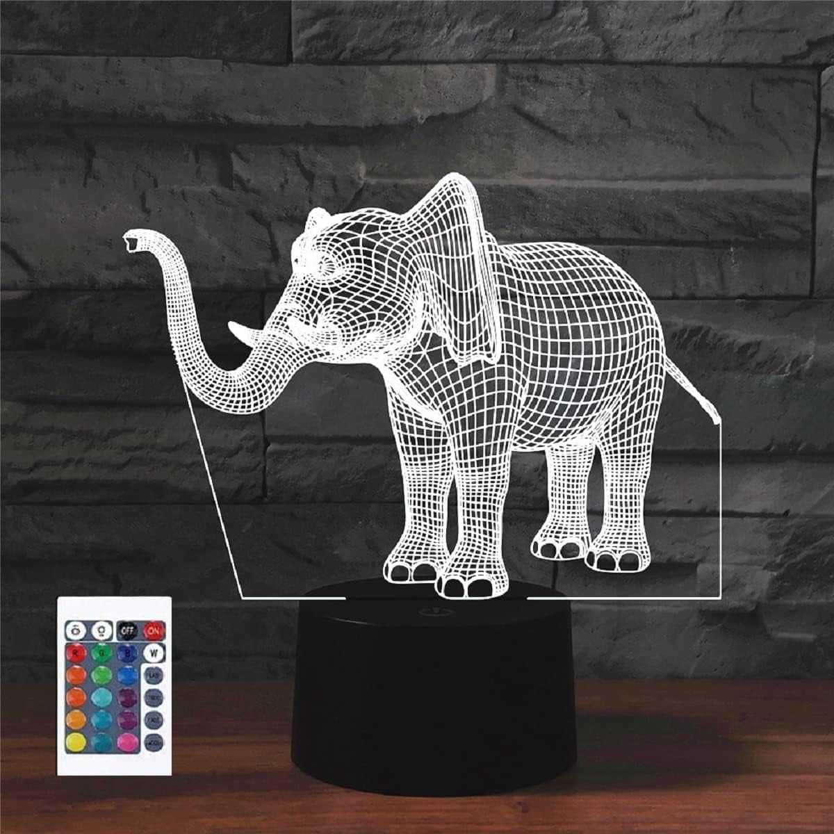 YSTIAN 3D Elephant Remote Control 16 Color Night Lights Illusion ...