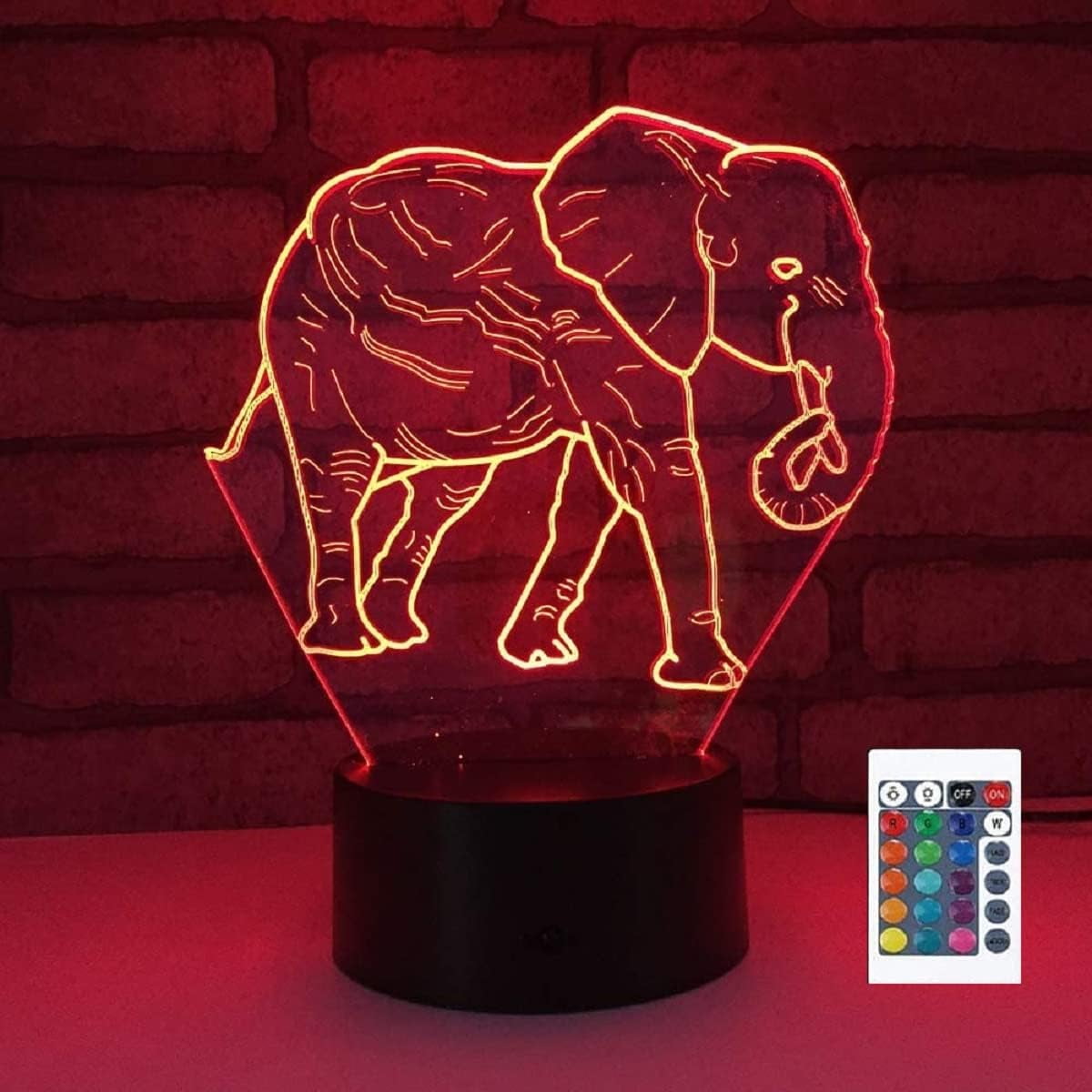 YSTIAN 3D Elephant Remote Control 16 Color Night Lights Illusion ...