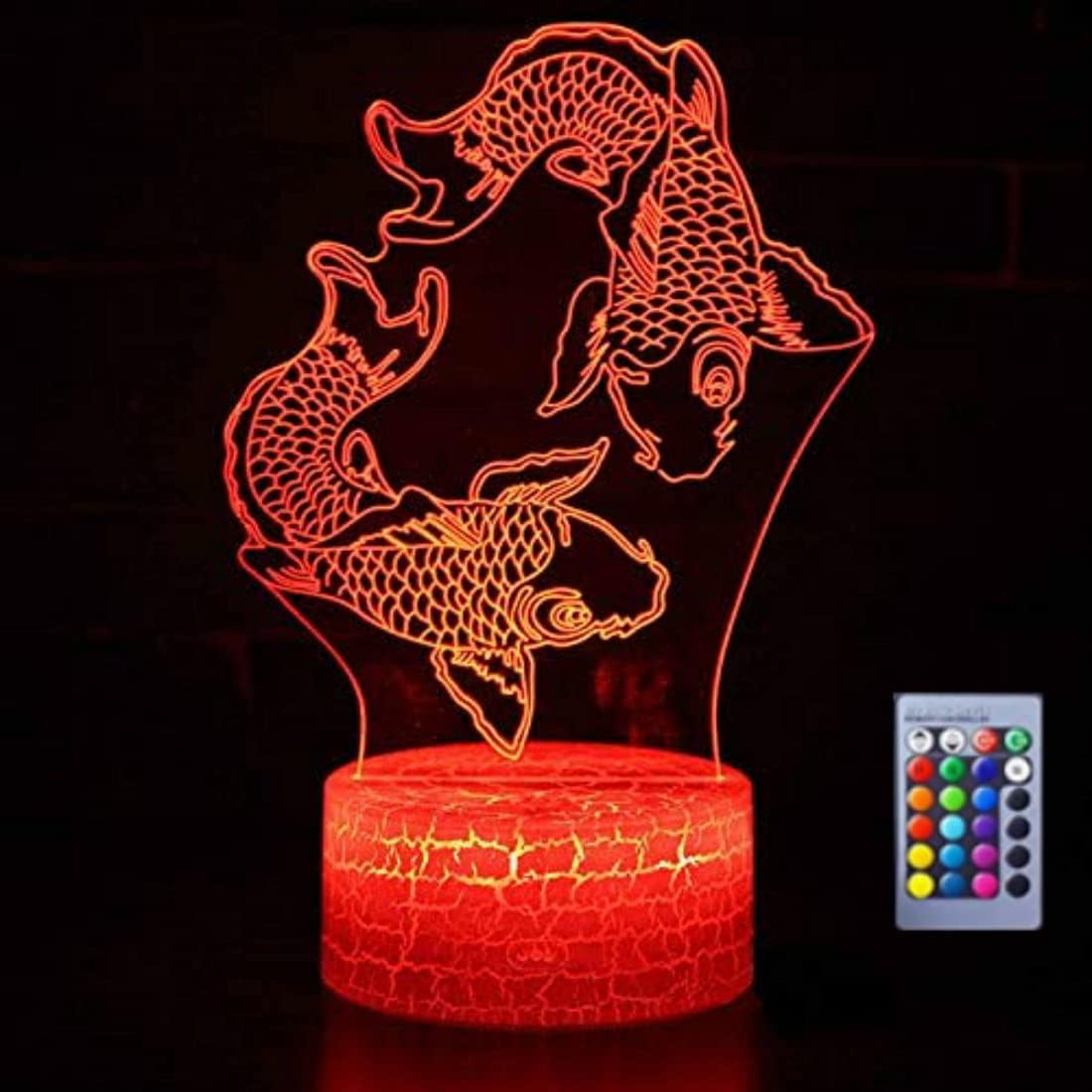 YSTIAN 3D Fish Night Light Lamp Illusion 16 Color Changing Remote Table ...