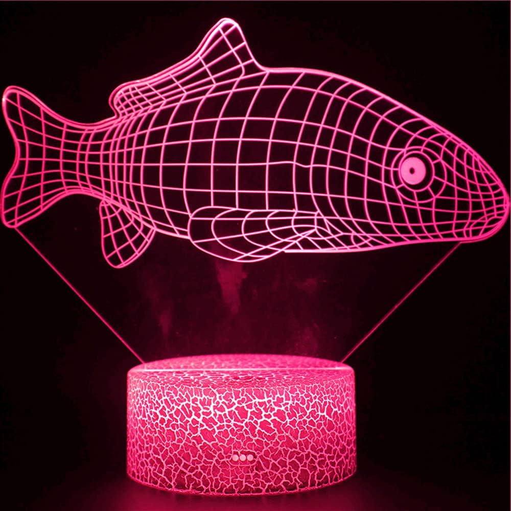 YSTIAN 3D Fishing Fish Night Light Lamp Illusion Night Light 7 Color ...