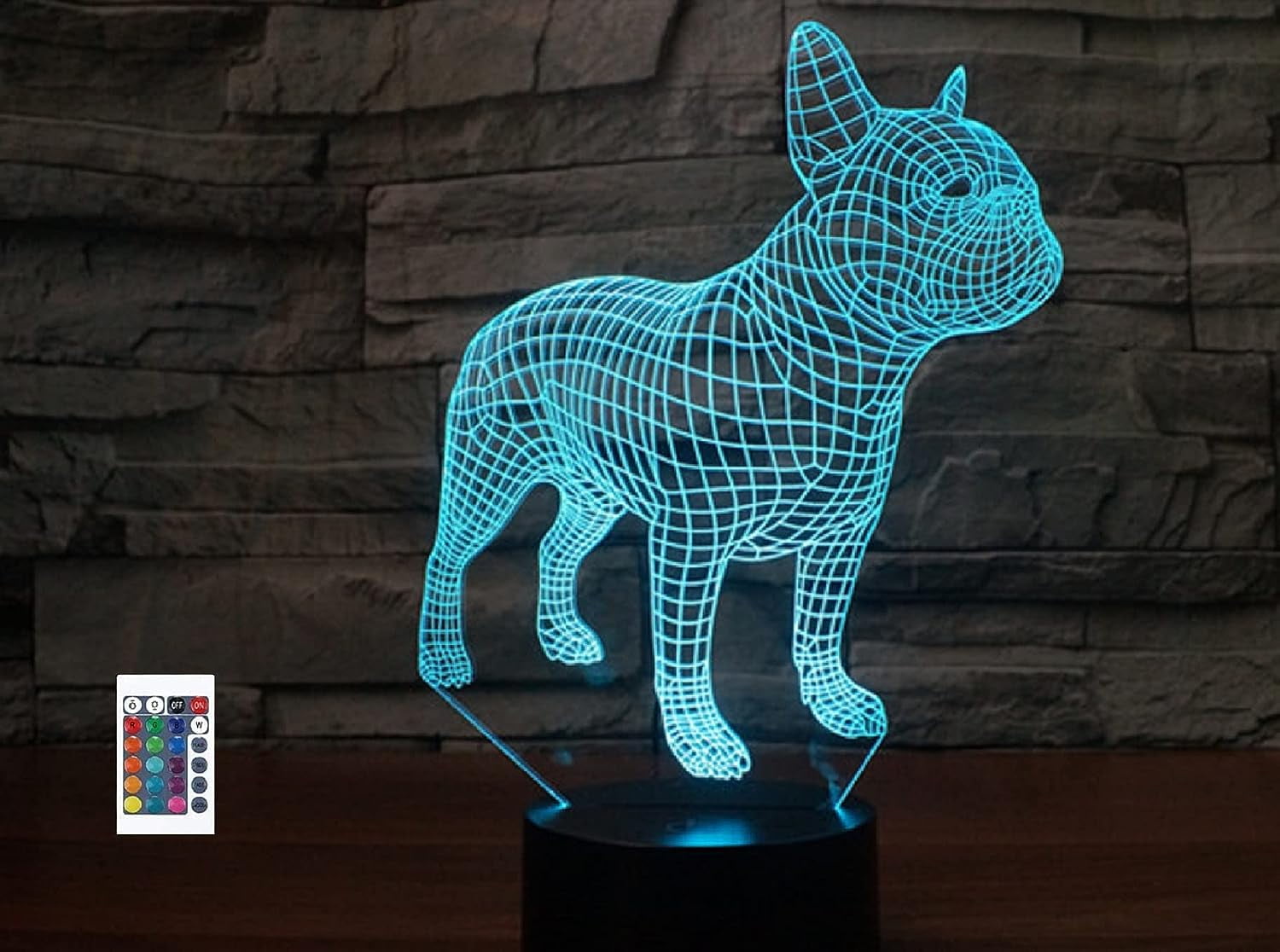 YSTIAN 3D French Bulldog Remote Control 16 Color Night Lights Illusion ...