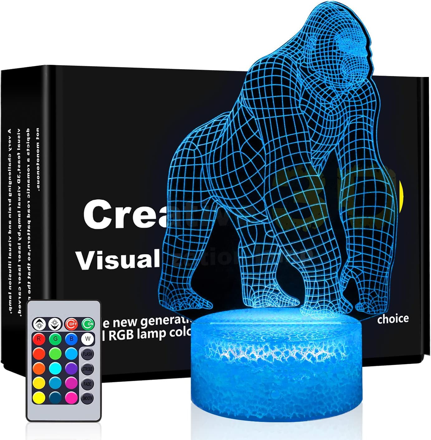 YSTIAN 3D Gorilla Lamp for Kids, 16 Colors Changing Remote Control 3D ...