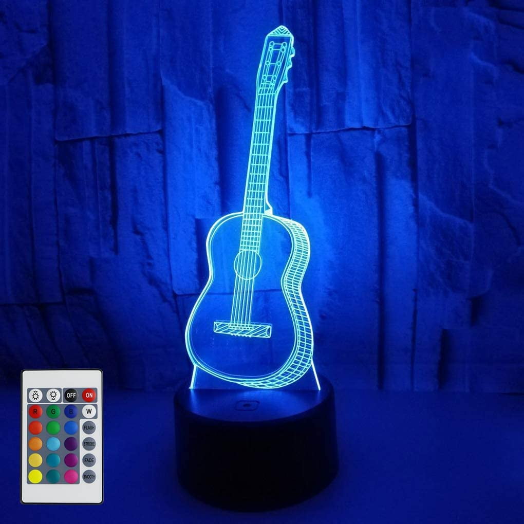 YSTIAN 3D Guitar Illusion Lamp Night Light for Bedroom 16 Colors ...