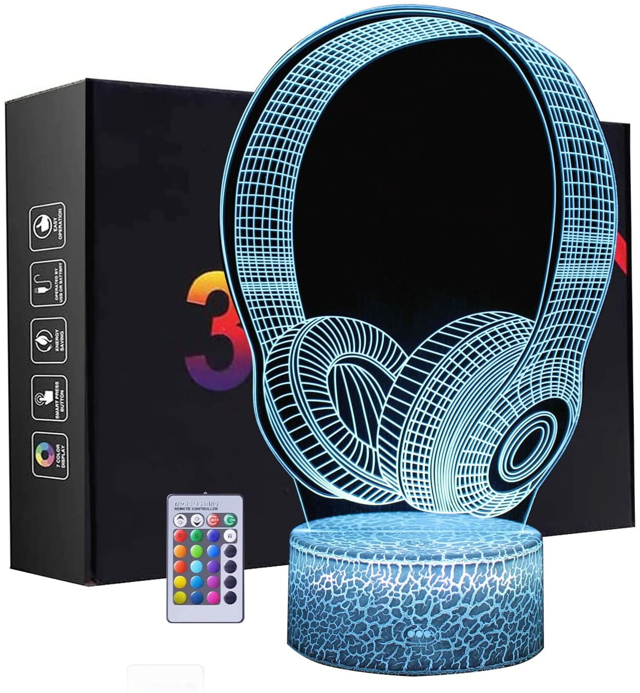 YSTIAN 3D Headset Night Light,LED Optical Illusion Lamp USB Powered 16 ...