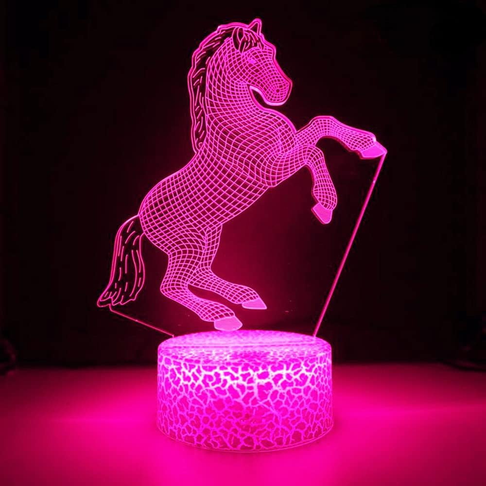 YSTIAN 3D Horse Night Light Table Desk Optical Illusion Lamps 7 Color ...