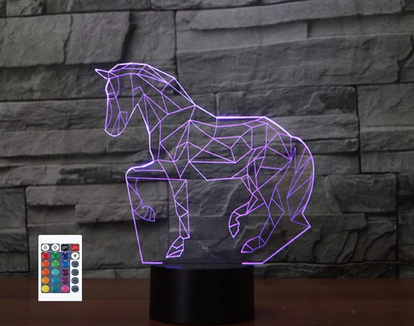 YSTIAN 3D Horse Remote Control 16 Color Night Lights Illusion Acrylic ...