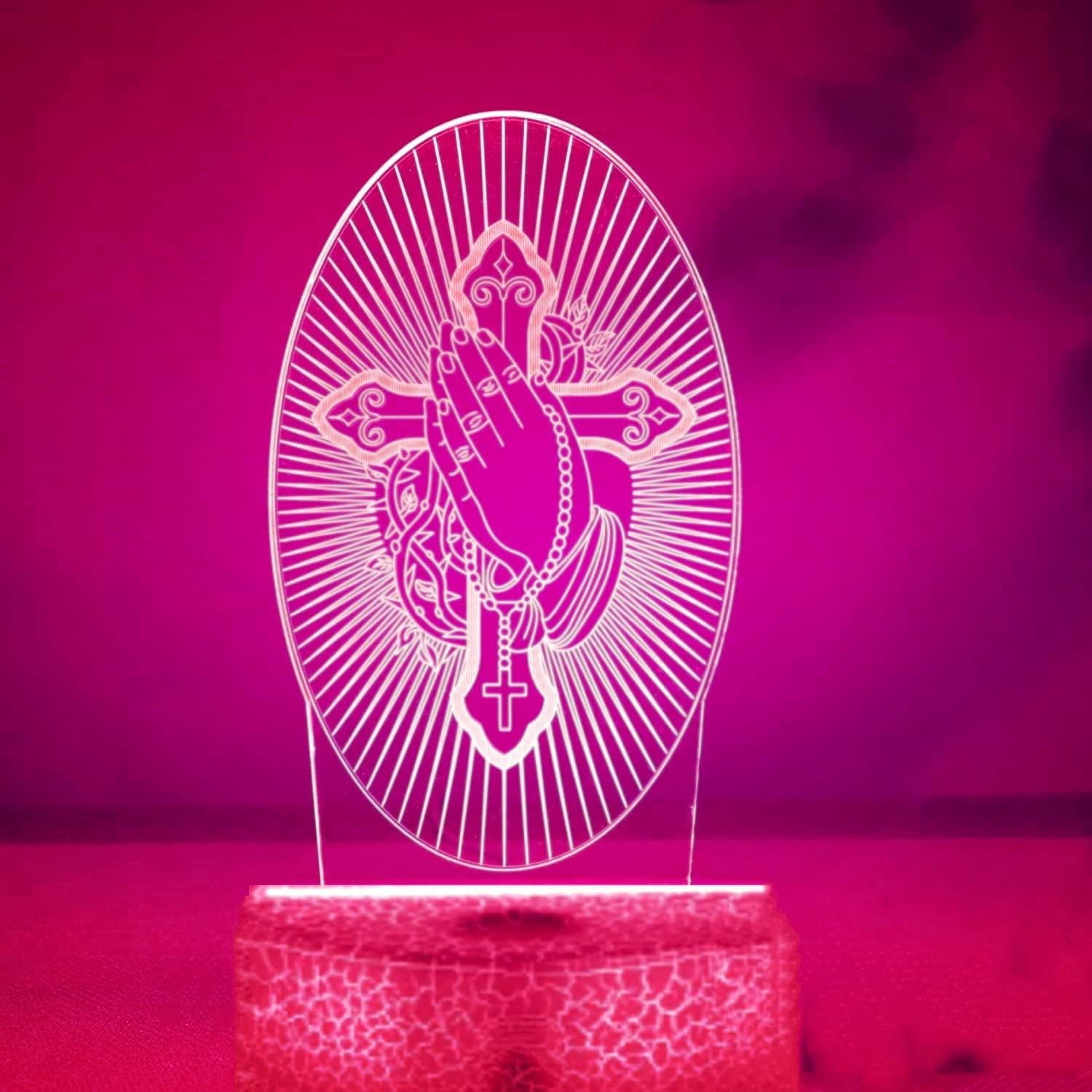YSTIAN 3D Jesus Cross Night Light Lamp Illusion 7 Color Changing Touch ...