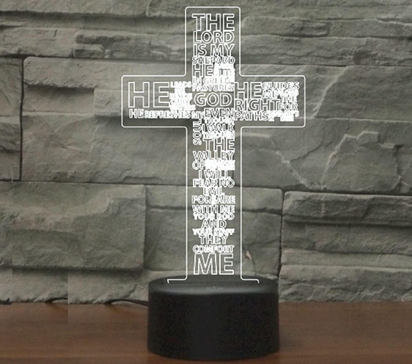 YSTIAN 3D Jesus Cross Remote Control 16 Color Night Lights Illusion ...