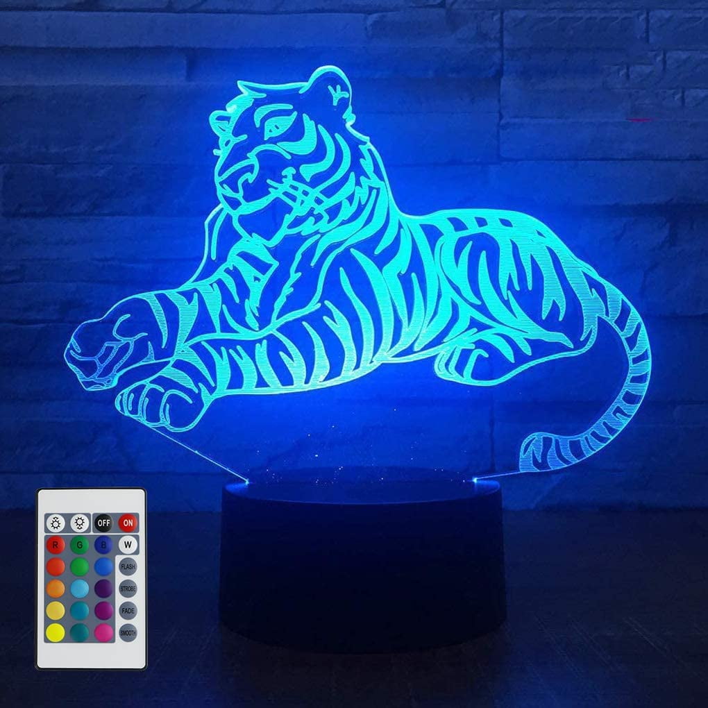 YSTIAN 3D Lamp Illusion Tiger Night Light Decor 16Colors Changing Led ...
